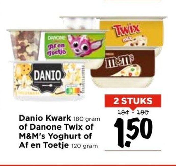 Danio Kwark 180 gram of Danone Twix of M&M's Yoghurt of Af en Toetje ...