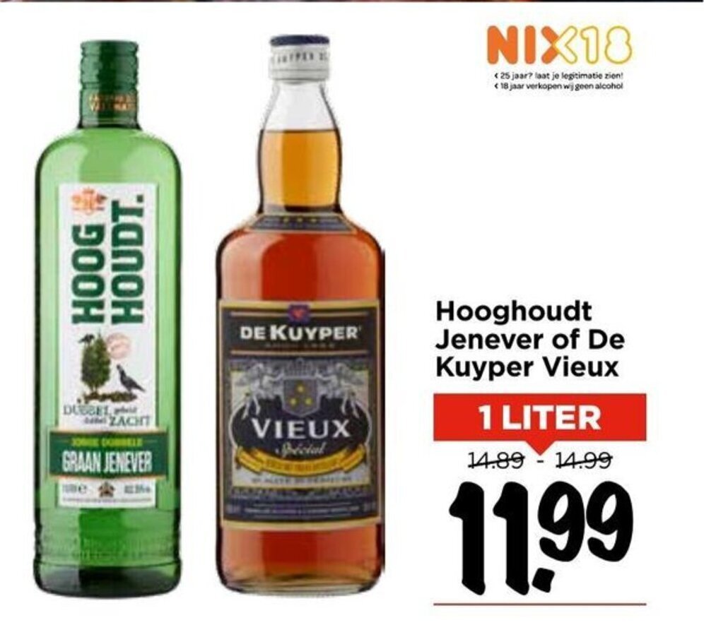 Hooghoudt Jenever of De Kuyper Vieux 1 liter aanbieding bij Vomar