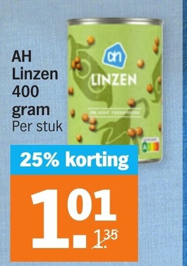 AH linzen 400 gram aanbieding bij Albert Heijn