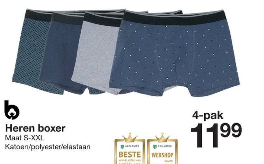 Heren boxer 4-pak aanbieding bij Zeeman