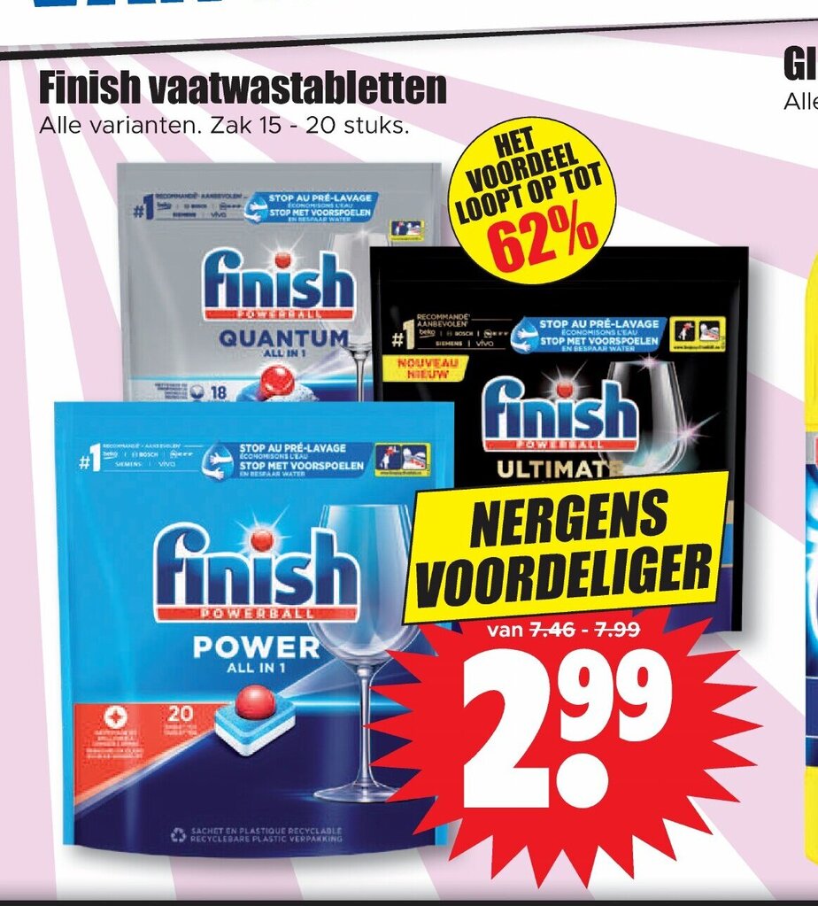Finish vaatwastabletten zak 15 - 20 stuks aanbieding bij Dirk