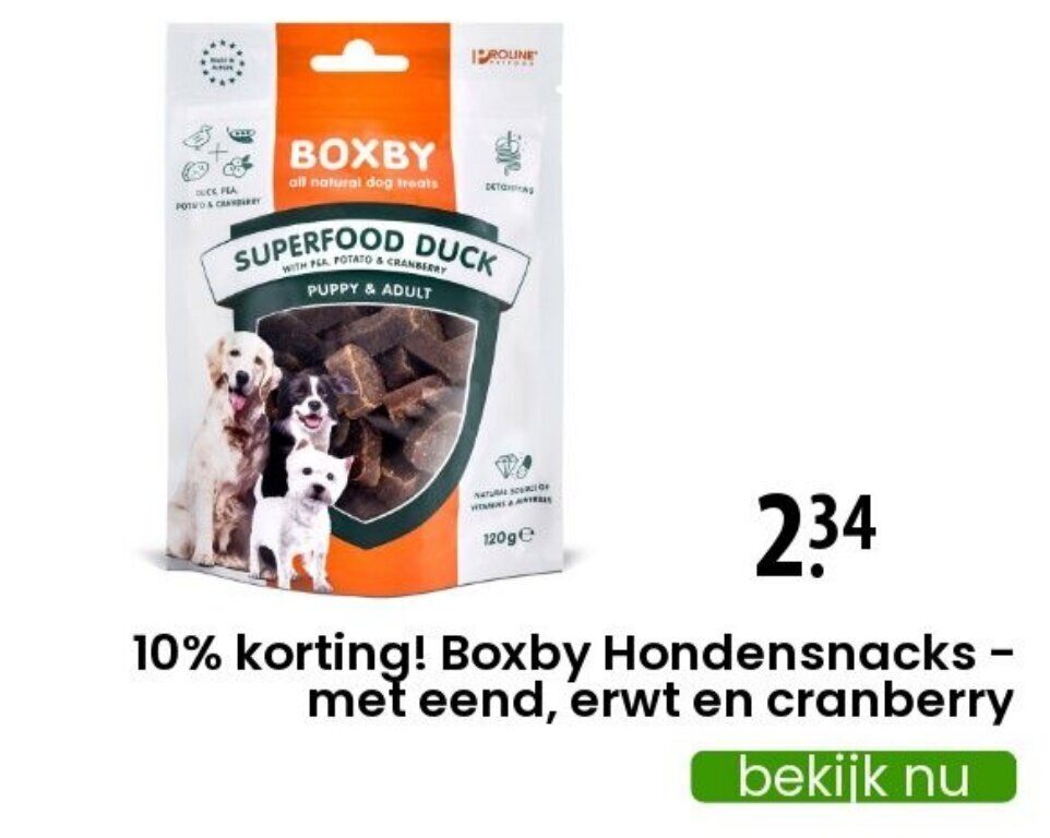 10% Korting! boxby hondensnacks - met eend, erwt en cranberry ...