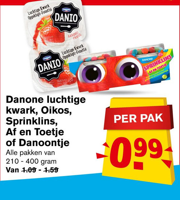 Danone luchtige kwark, Oikos, Sprinklins, Af en Toetje of Danoontje ...