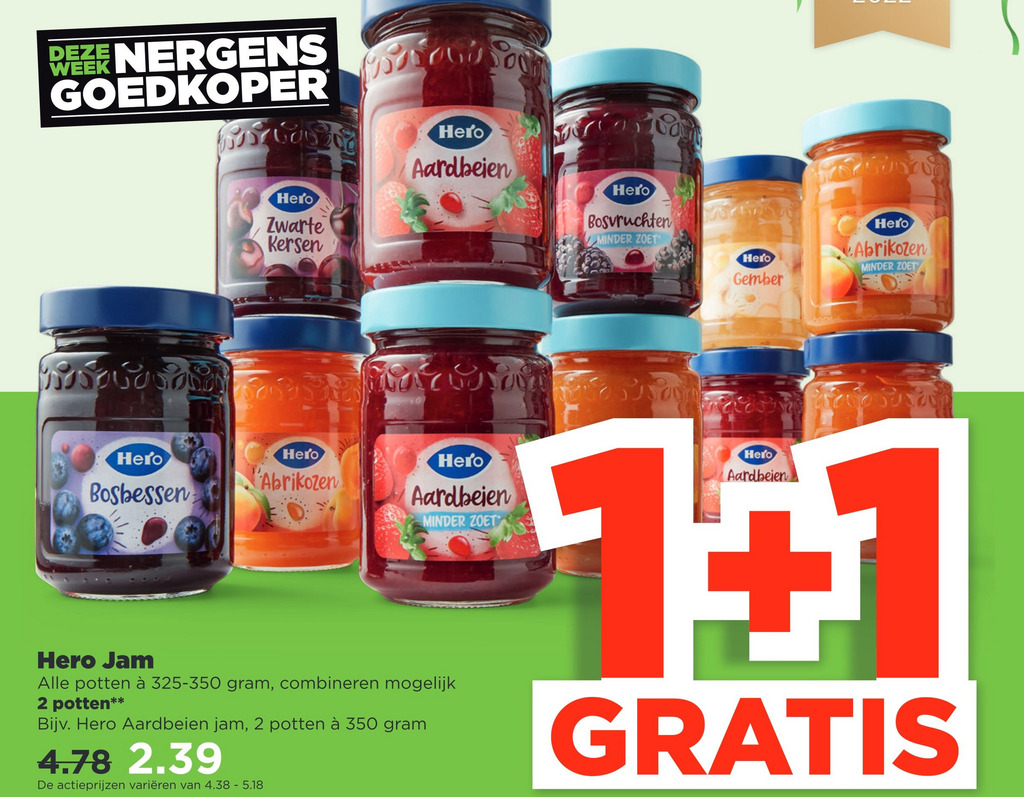 Hero jam 1+1 GRATIS aanbieding bij PLUS