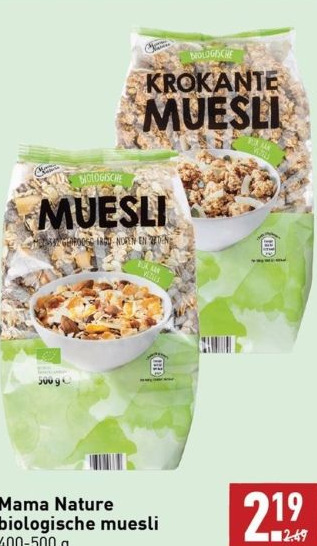 Mama nature biologische muesli aanbieding bij ALDI