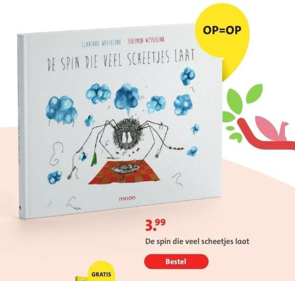 De spin die veel scheetjes laat aanbieding bij Bruna