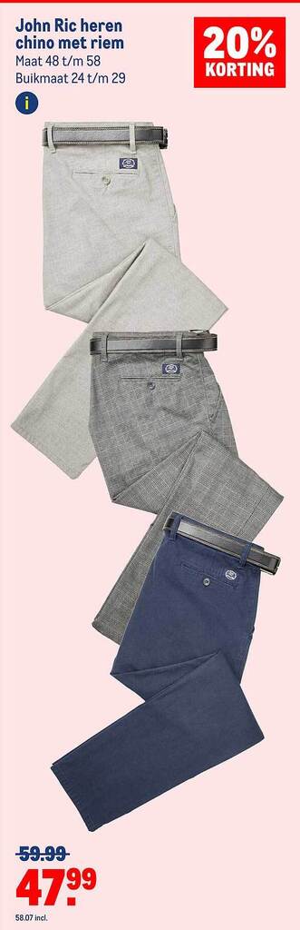 John ric heren chino met riem 20% korting aanbieding bij Makro