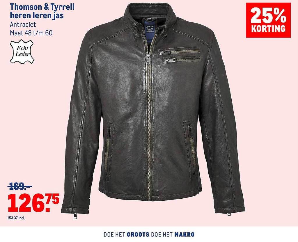 Thomson & tyrrell heren lerenjas antraciet 25% korting aanbieding bij Makro