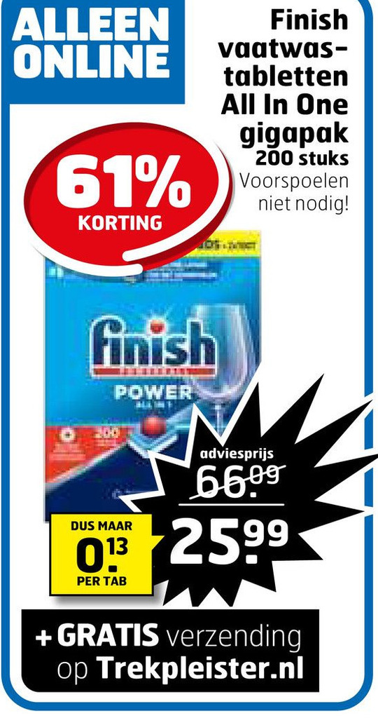 Finish vaatwas- tabletten all in one gigapak 200 stuks aanbieding bij ...