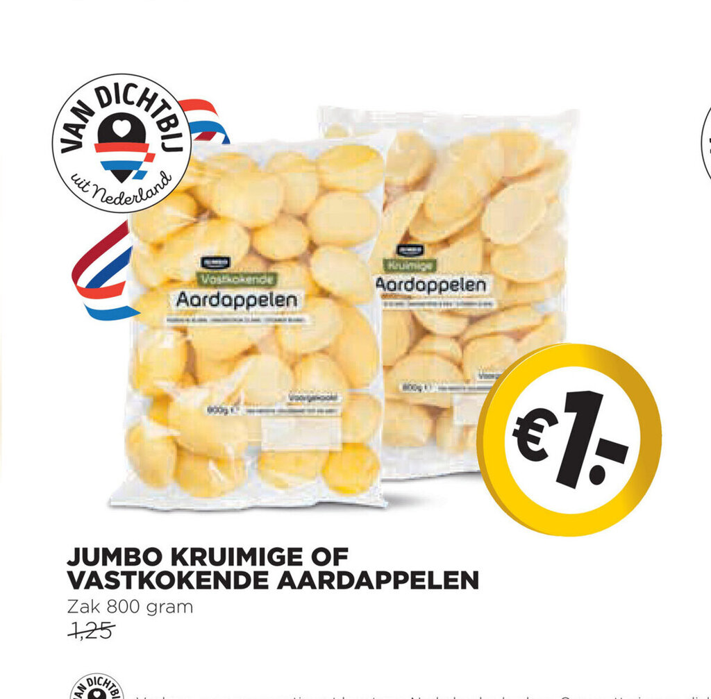 Kruimige of vastkokende aardappelen 800 gram aanbieding bij Jumbo