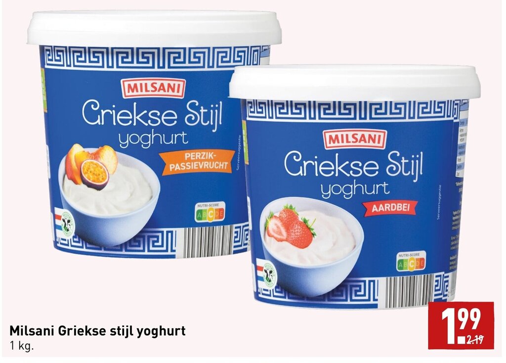 Milsani griekse stijl yoghurt 1KG aanbieding bij ALDI