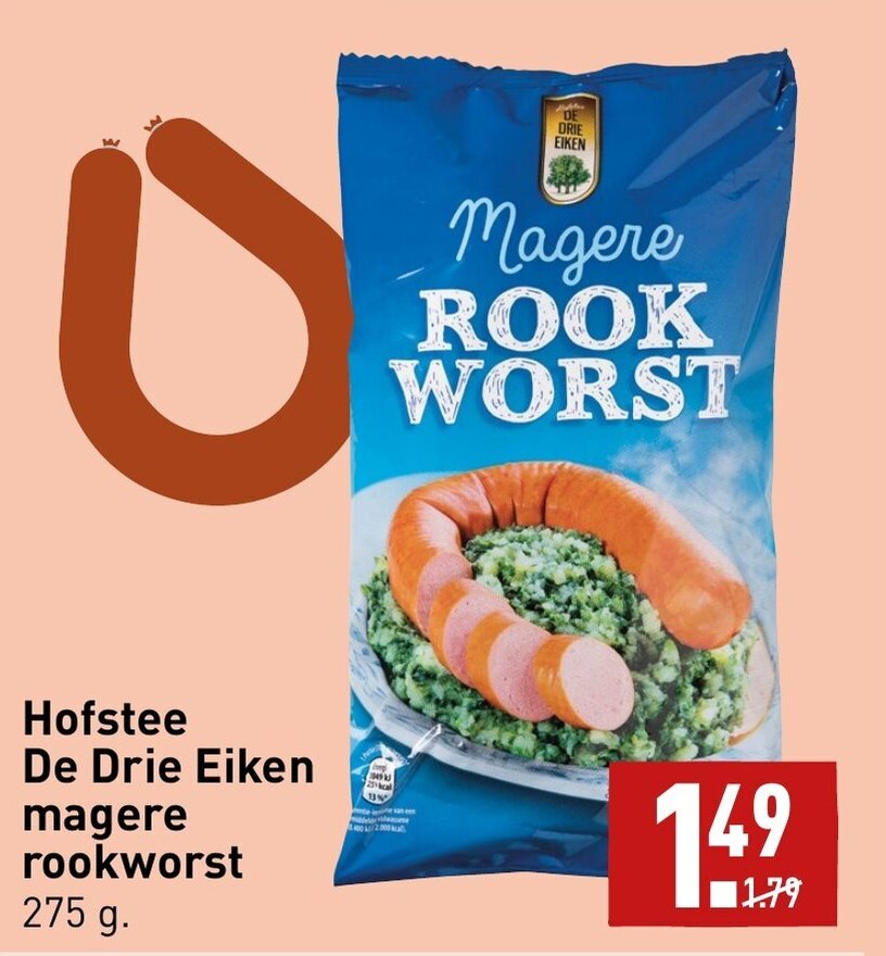 Hofstee de drie eiken magere rookworst 275g aanbieding bij ALDI