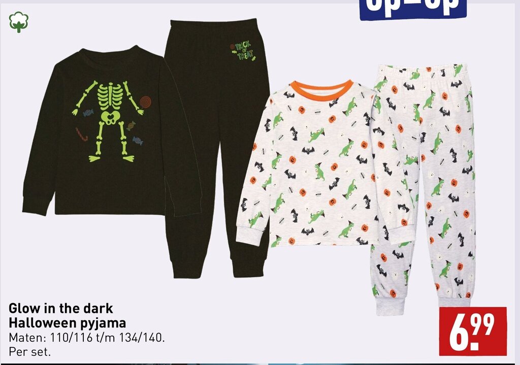 Glow in the dark halloween pyjama aanbieding bij ALDI