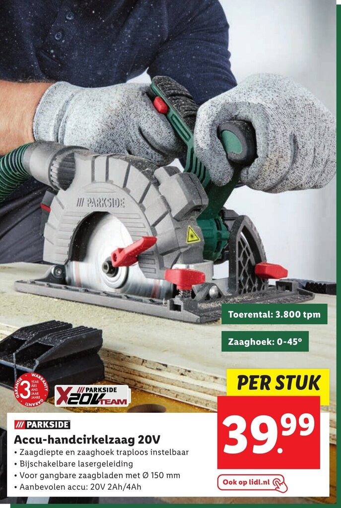 Accu-handcirkelzaag 20V per stuk aanbieding bij Lidl