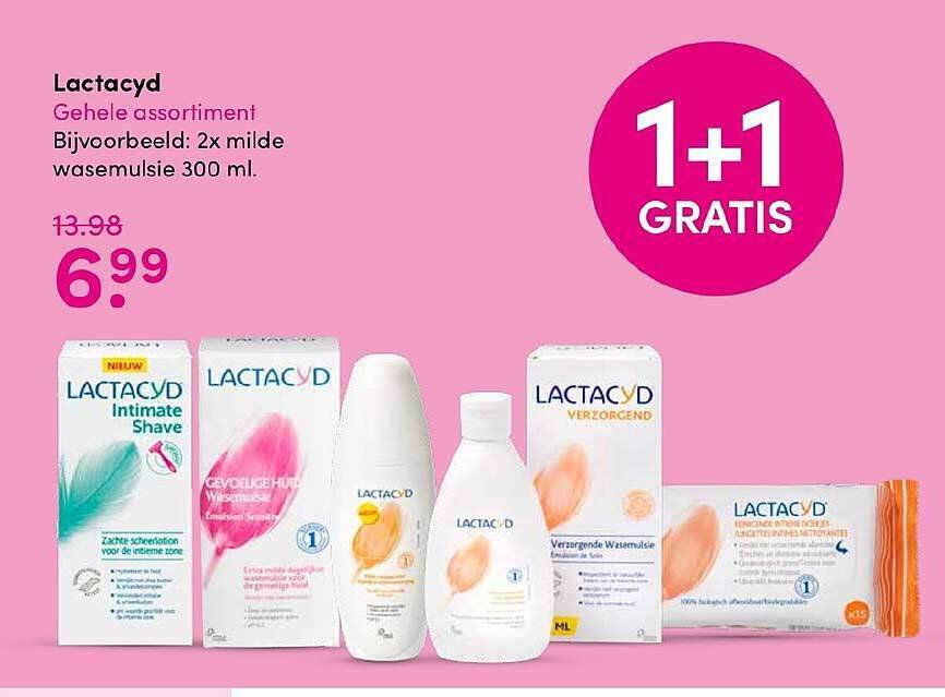 Lactacyd milde wasemulsie 300 ml 1+1 gratis aanbieding bij Drogisterij ...