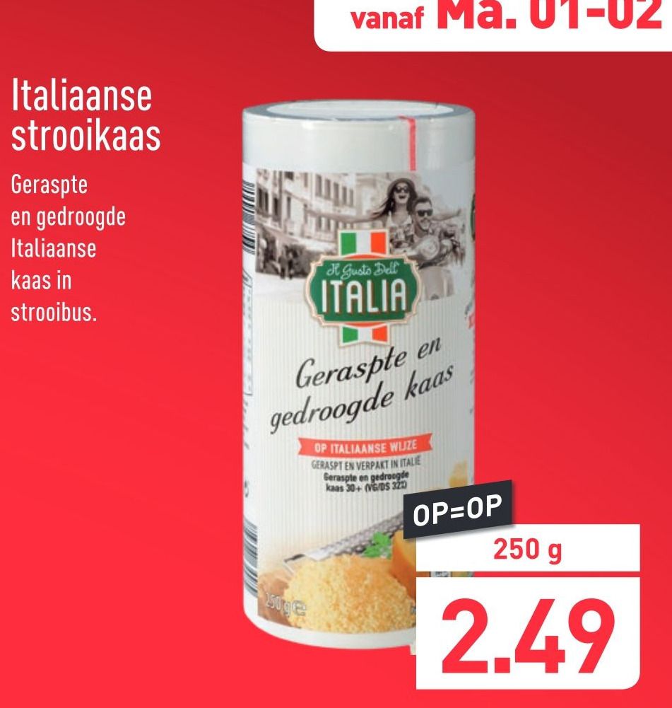 Italiaanse strooikaas 250g aanbieding bij ALDI