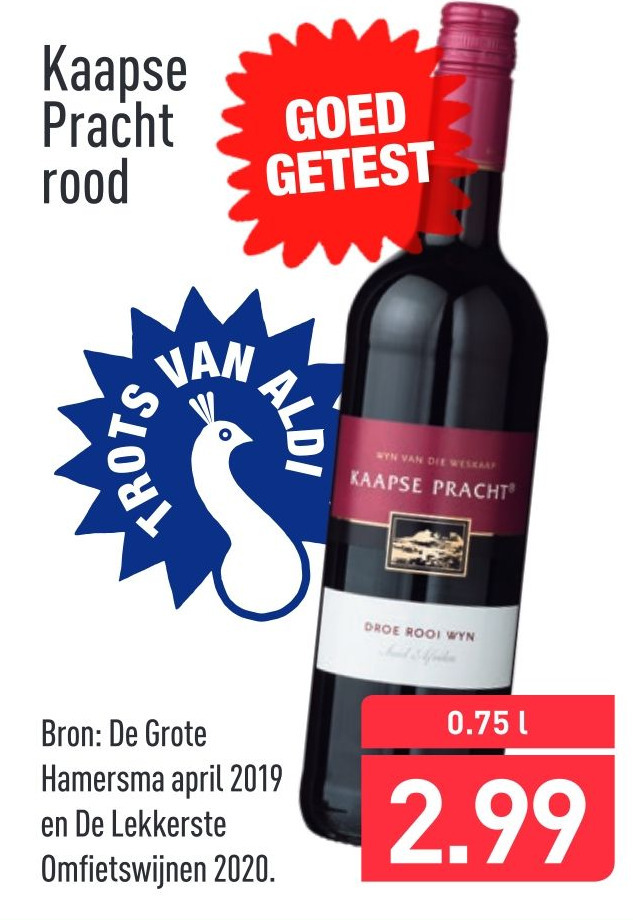 Kaapse Pracht rood 0.75L aanbieding bij ALDI