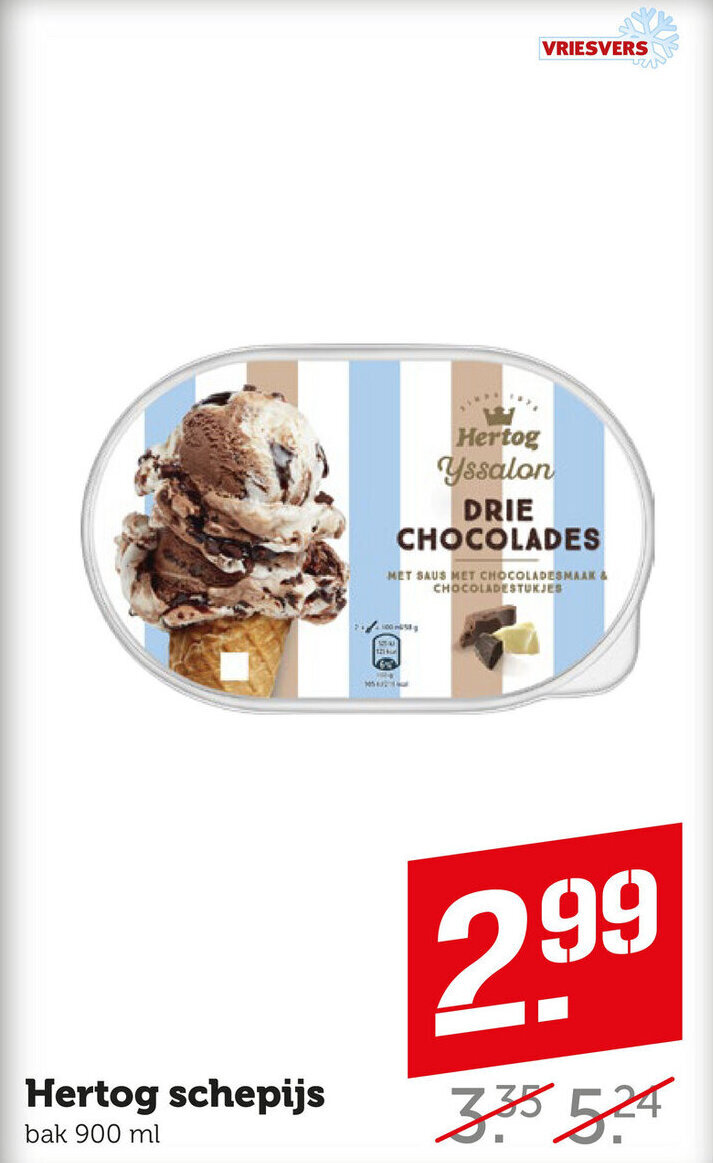 Hertog schepijs bak 900 ml aanbieding bij Coop