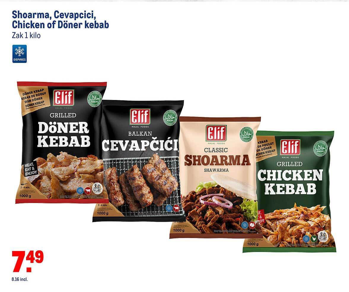 Shoarma, cevapcici, chicken of döner kebab aanbieding bij Makro