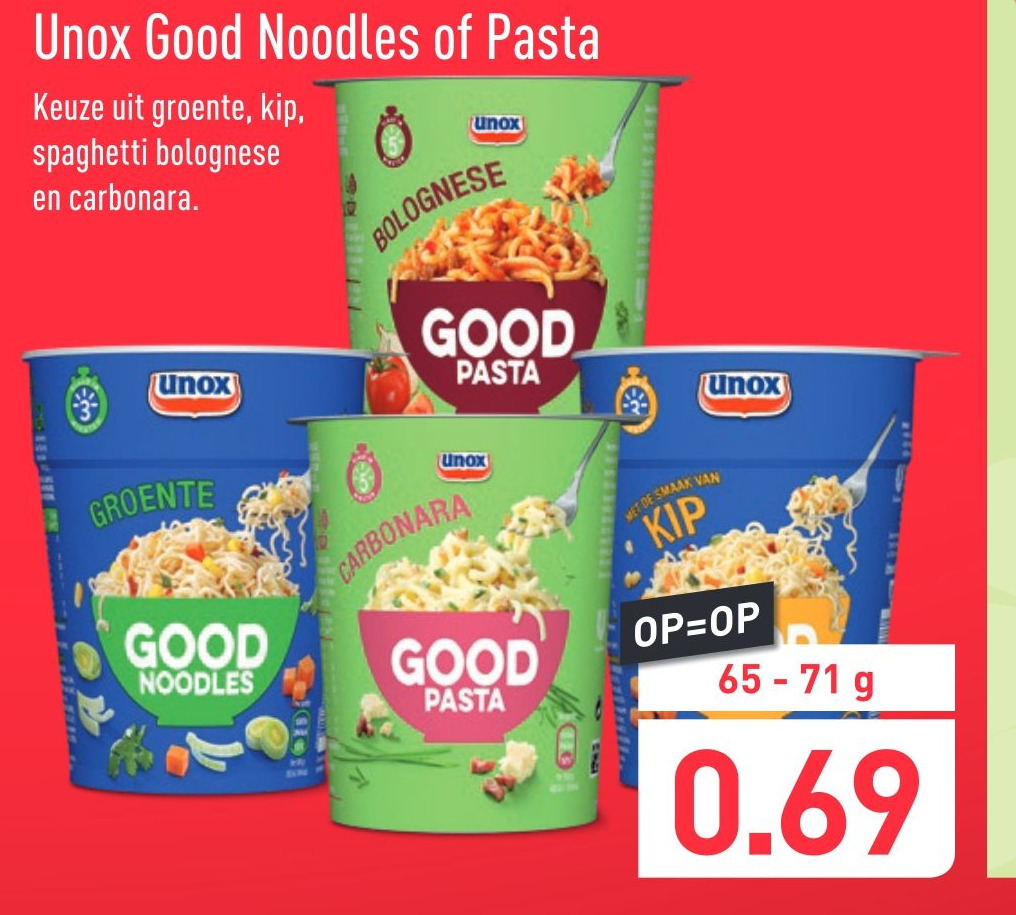Unox Good Noodles of Pasta 65-71g aanbieding bij ALDI