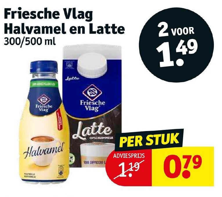 Friesche Vlag halvamel en latte 300/500ML aanbieding bij Kruidvat