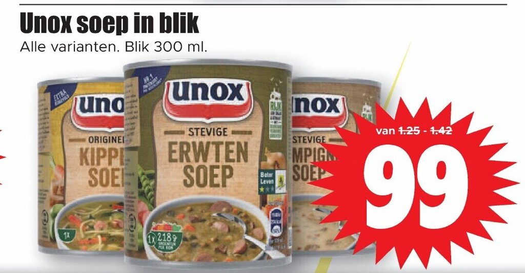 Unox soep in blik 300ml aanbieding bij Dirk