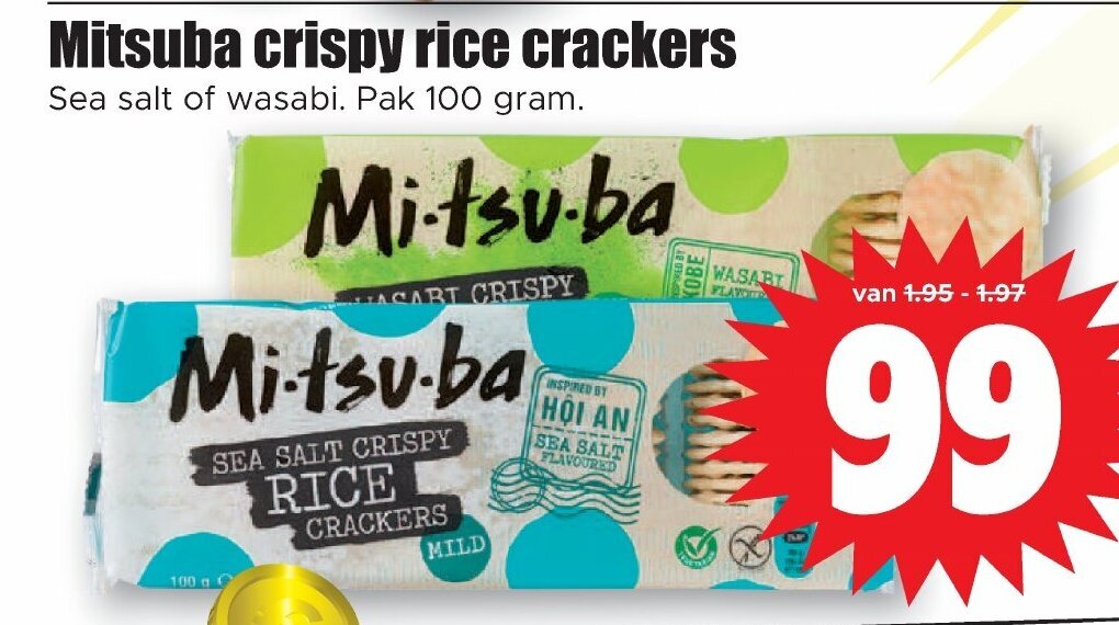Mitsuba crispy rice crackers 100g aanbieding bij Dirk