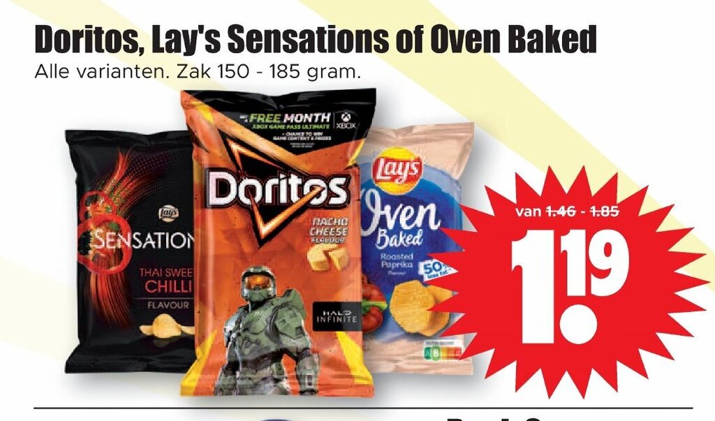Doritos, lay's sensations of oven baked 150-185g aanbieding bij Dirk