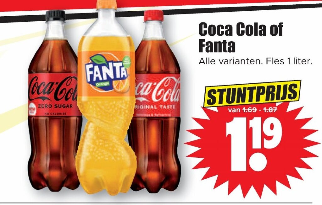 Coca cola of fanta 1 liter aanbieding bij Dirk
