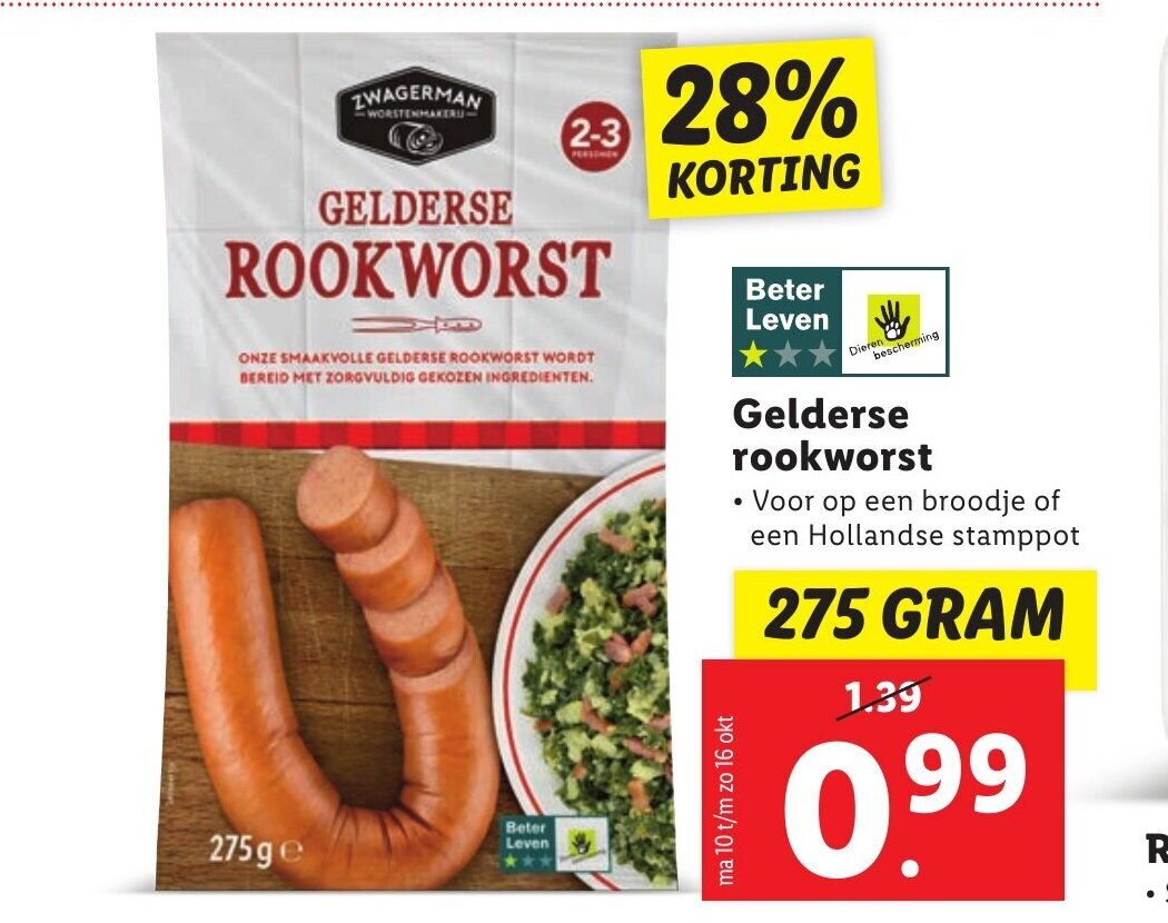 Gelderse rookworst 275 gram aanbieding bij Lidl