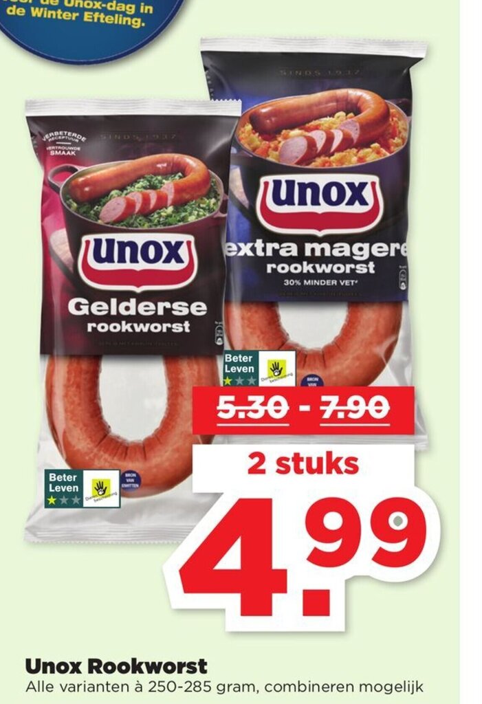 Unox Rookworst 250-285 gram aanbieding bij PLUS
