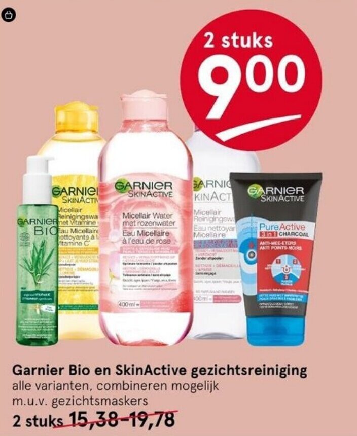 Garnier Bio en SkinActive gezichtreiniging aanbieding bij Etos