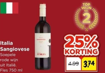 Italia sangiovese soepele rode wijn aanbieding bij Vomar Voordeelmarkt