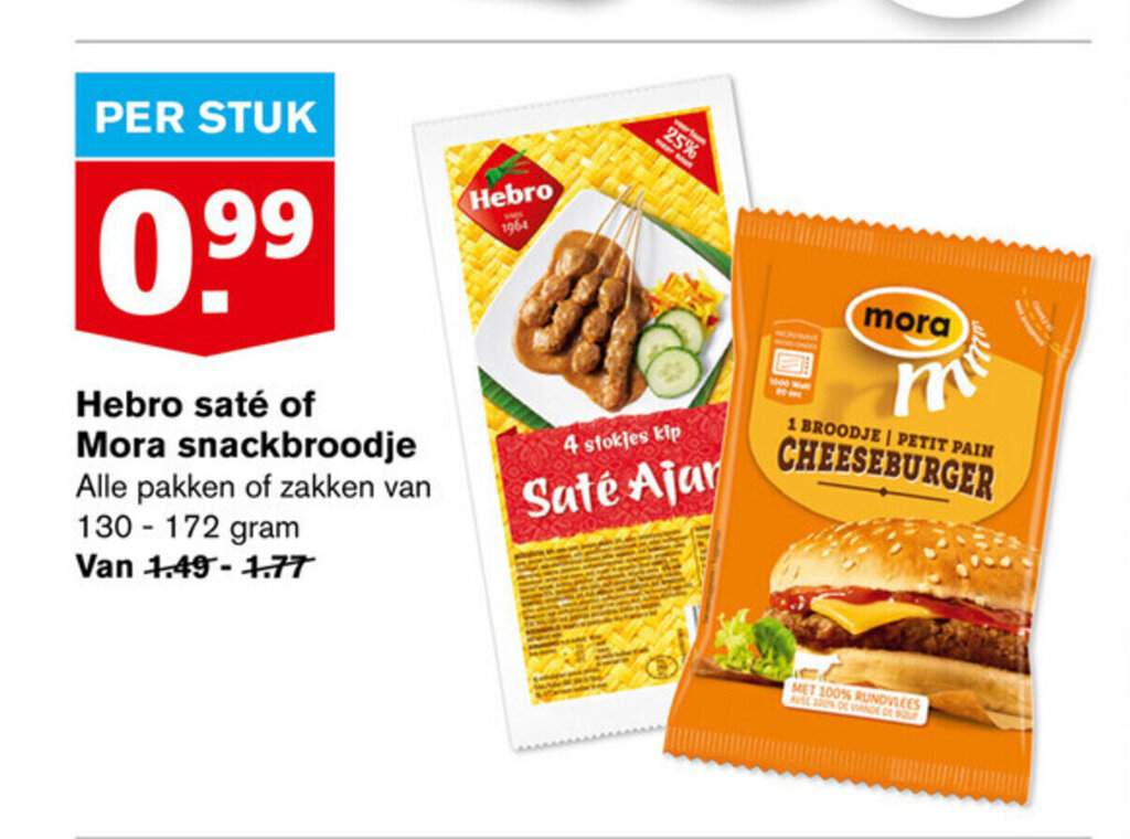 Hebro sate of Mora snackbroodje 130-172 gram per stuk aanbieding bij ...