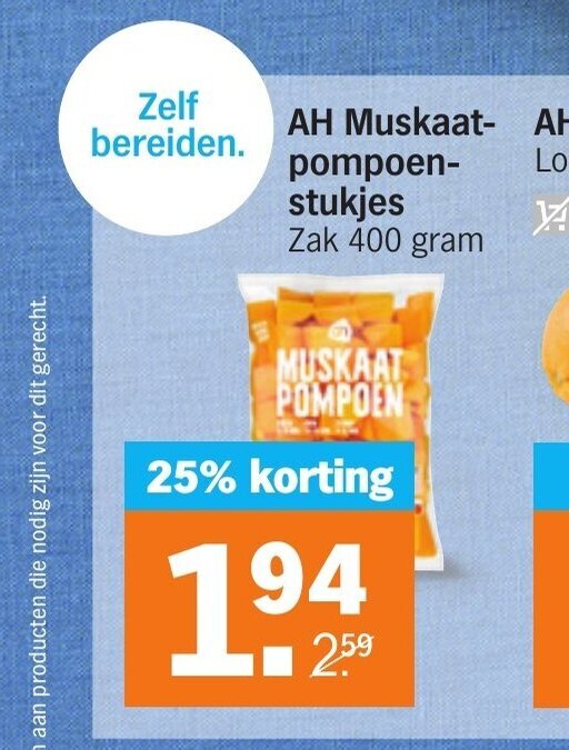 Muskaat-pompoen-stukjes 400 gram aanbieding bij Albert Heijn