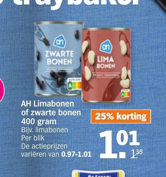Limabonen of zwarte bonen 400 gram aanbieding bij Albert Heijn