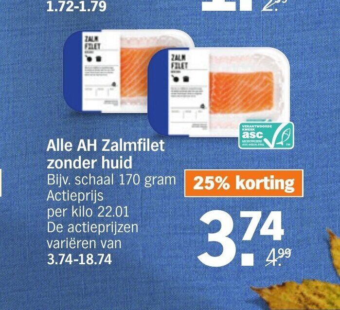 Alle AH Zalmfilet zonder huid 170 gram aanbieding bij Albert Heijn
