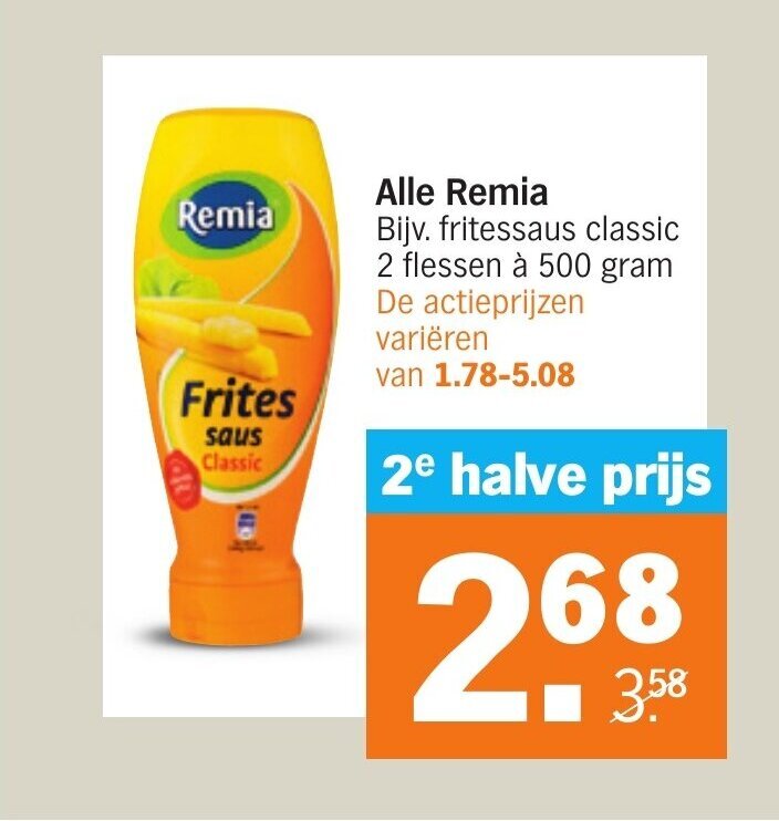 Alle Remia 2 flessen a 500 gram aanbieding bij Albert Heijn