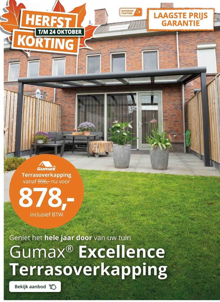 Gumax® excellence terrasoverkapping aanbieding bij Tuinmaximaal