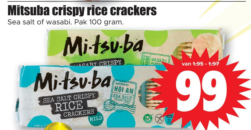 Mitsuba crispy rice crackers aanbieding bij Dirk