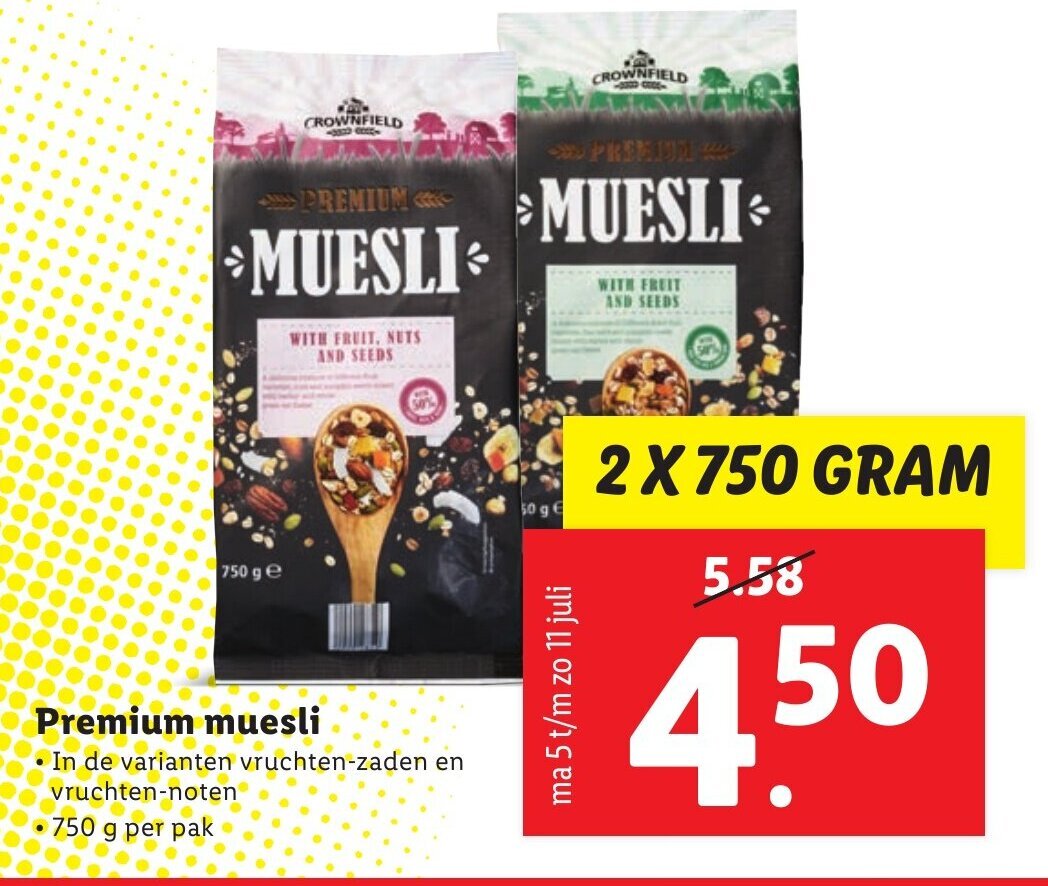 Premium Muesli 2*750g aanbieding bij Lidl