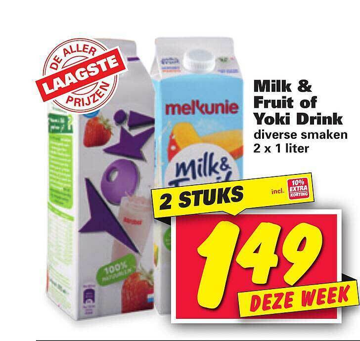 Milk & Fruit Of Yoki Drink aanbieding bij Nettorama