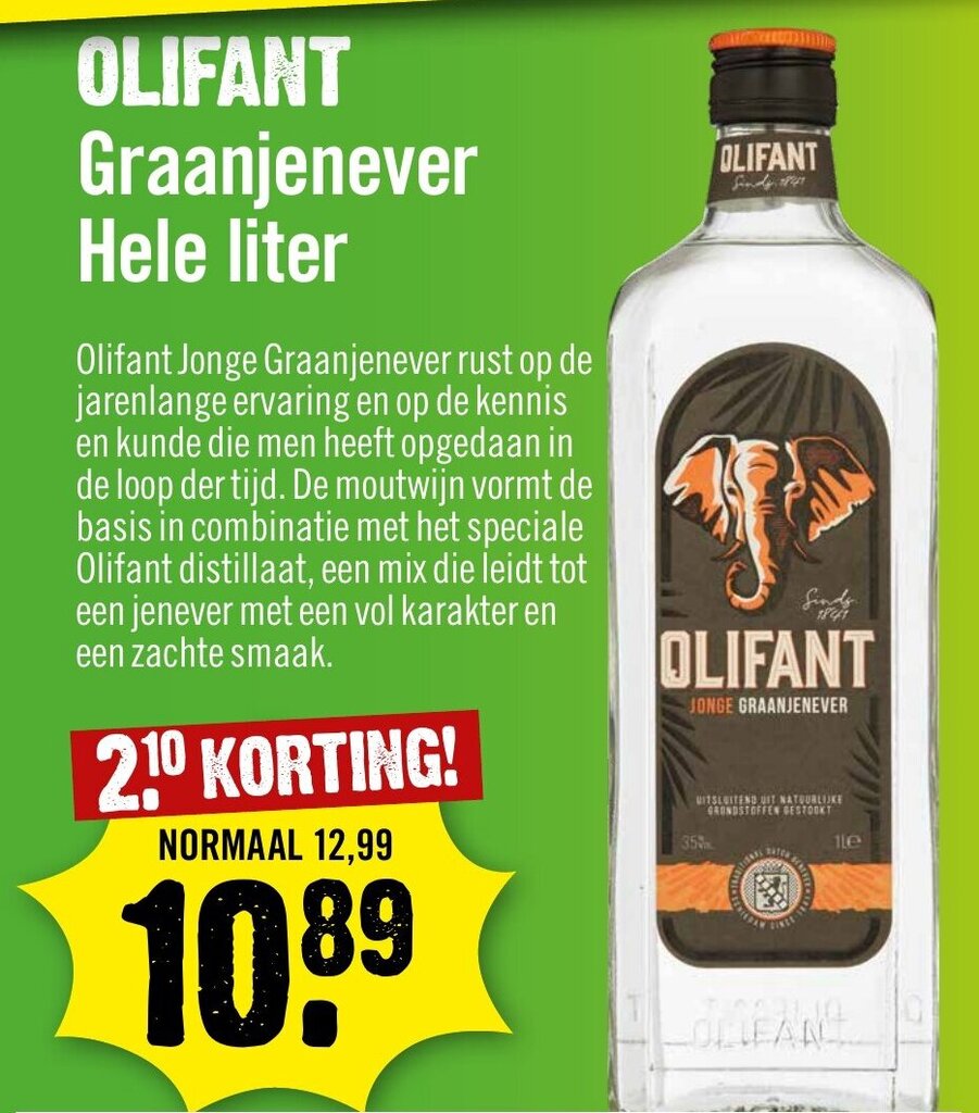 Olifant graanjenever 1 liter aanbieding bij Dirck 3