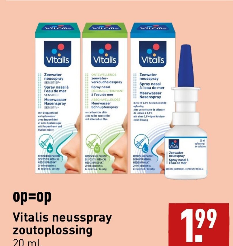 Vitalis neusspray zoutoplossing 20 ml aanbieding bij ALDI