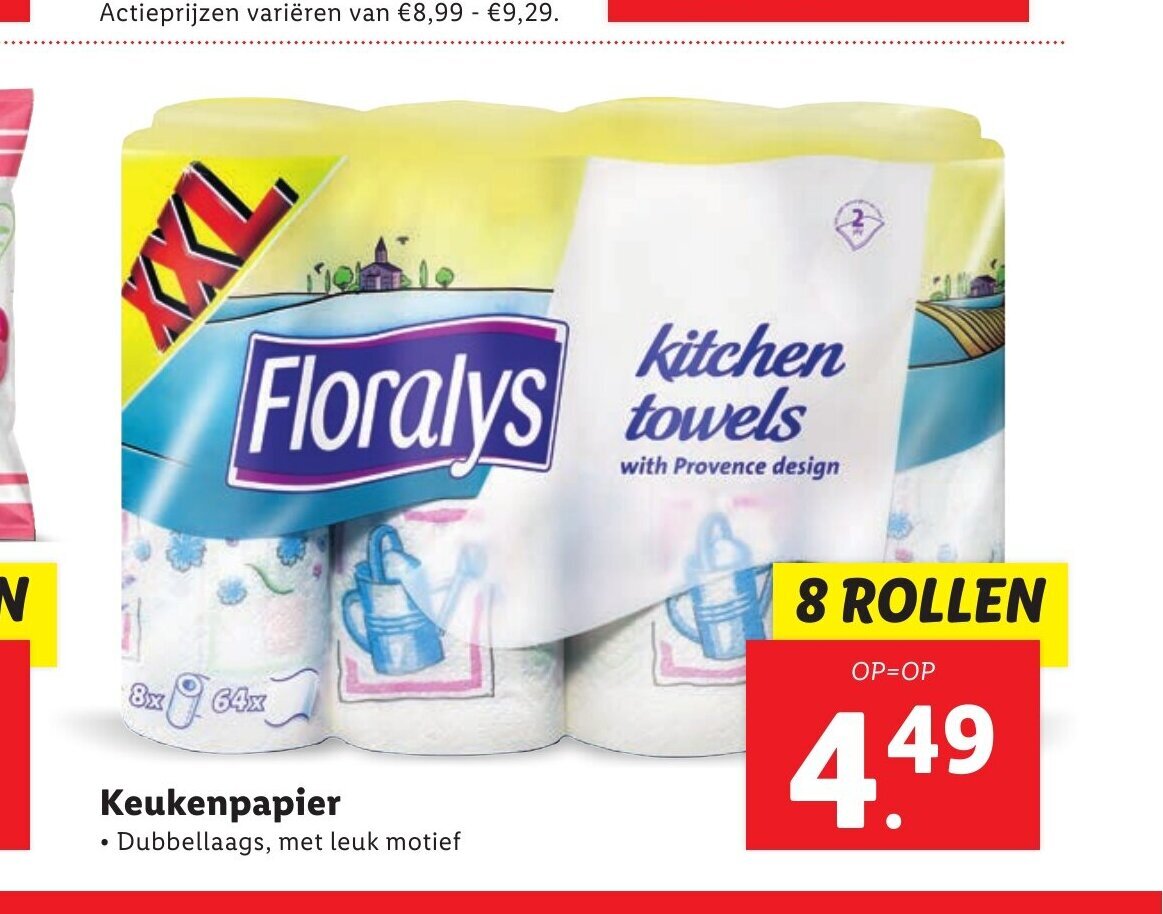 Floralys Keukenpapier 8 rollen aanbieding bij Lidl