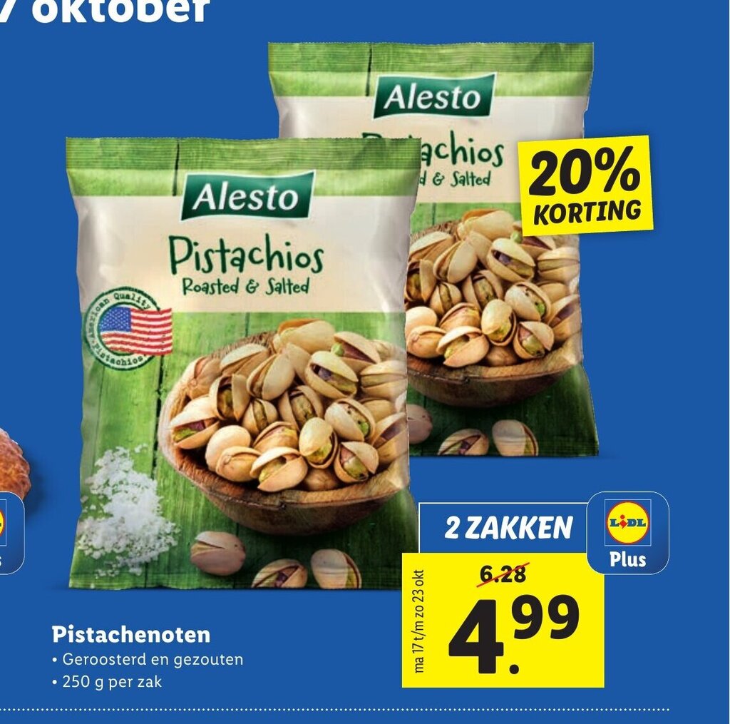 Alesto Pistachenoten 2 zakken aanbieding bij Lidl