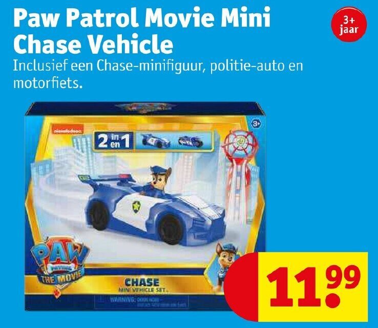 Paw patrol movie mini chase vehicle aanbieding bij Kruidvat