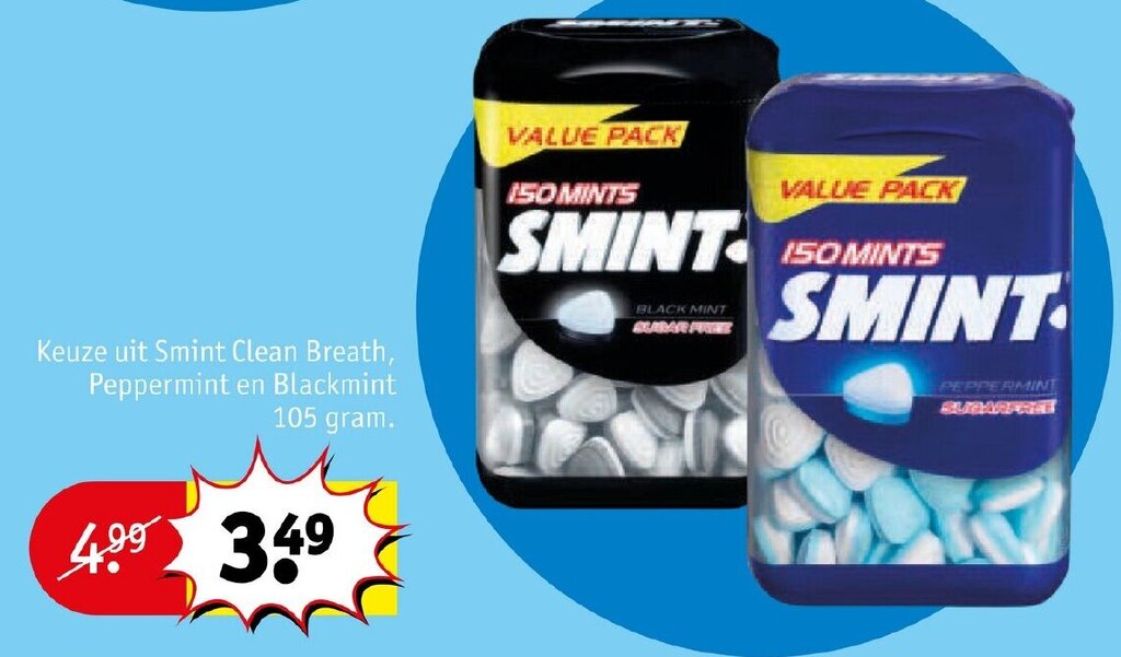 Keuze uit smint clean breath, peppermint en blackmint 105g aanbieding ...