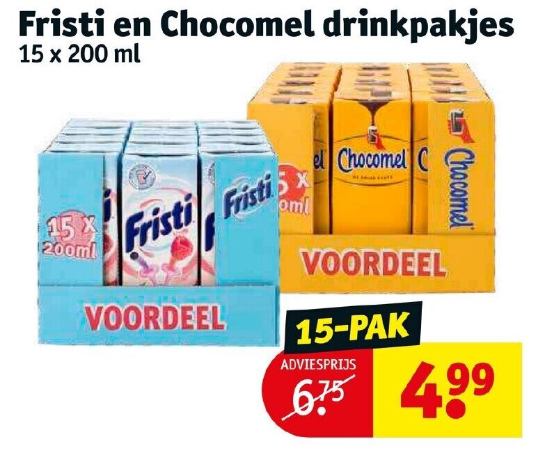 Fristi en chocomel drinkpakjes 15 x 200ml aanbieding bij Kruidvat