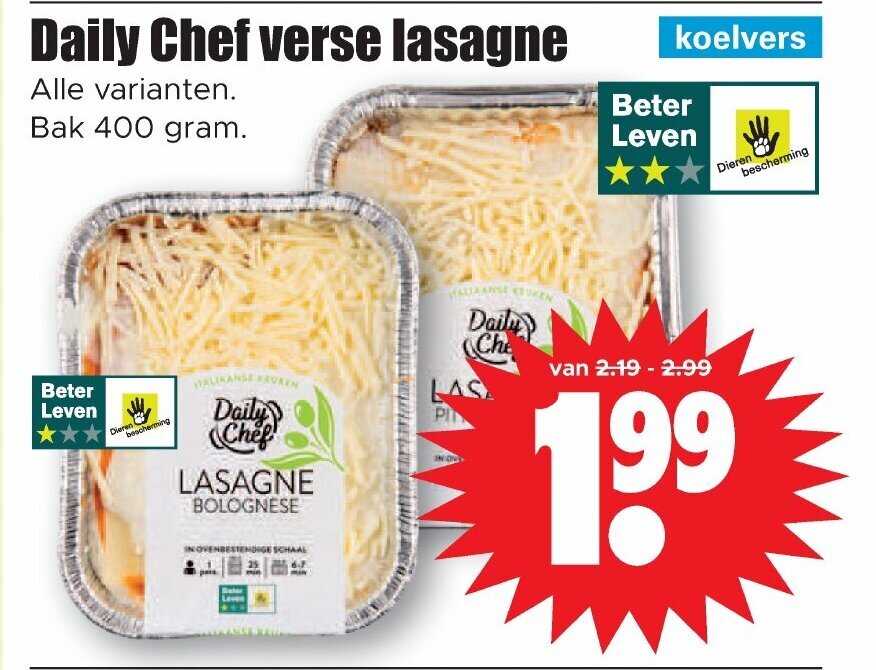 Daily Chef verse lasagne 400 gram aanbieding bij Dirk
